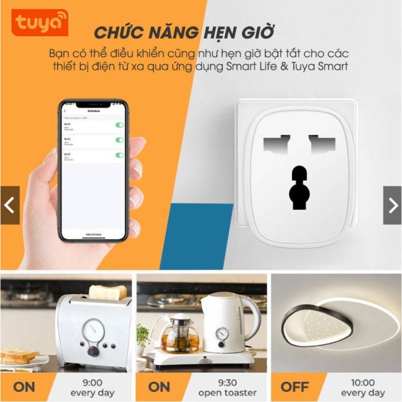 Ổ cắm thông minh wifi Tuya 16A Đo dòng điện - Hẹn giờ - Tự ngắt