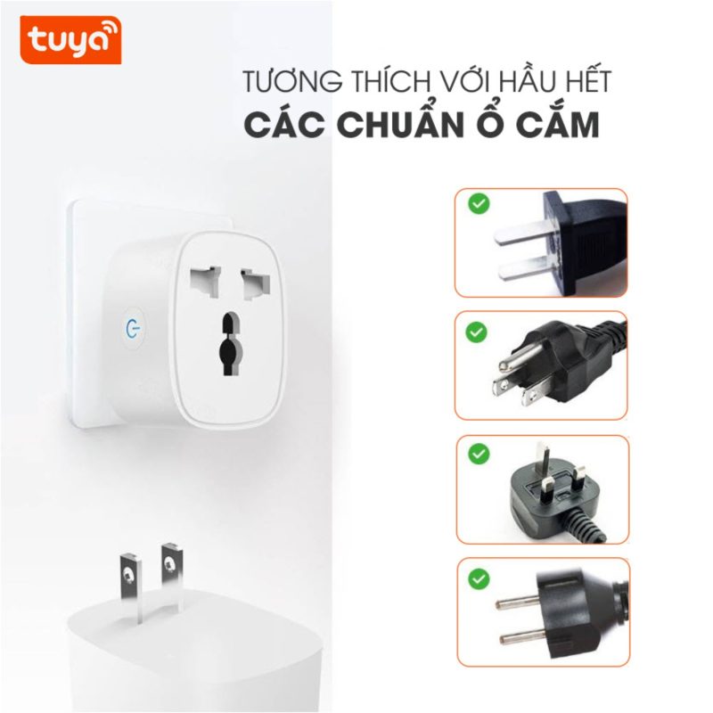Ổ cắm thông minh wifi Tuya 16A Đo dòng điện - Hẹn giờ - Tự ngắt