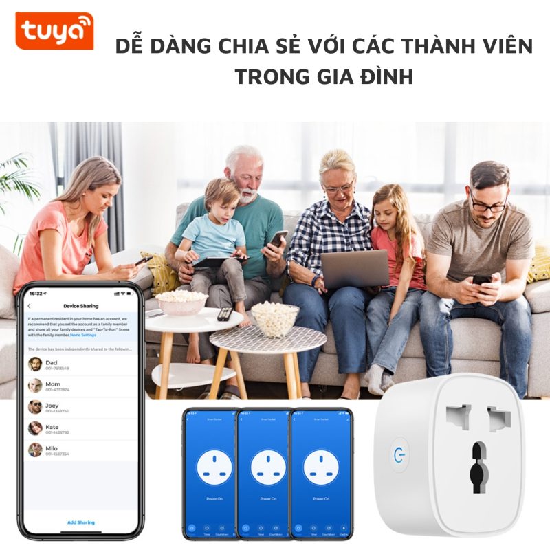 Ổ cắm thông minh wifi Tuya 16A Đo dòng điện - Hẹn giờ - Tự ngắt