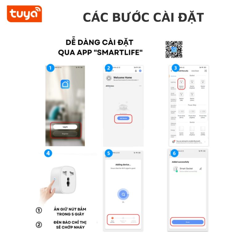 Ổ cắm thông minh wifi Tuya 16A Đo dòng điện - Hẹn giờ - Tự ngắt